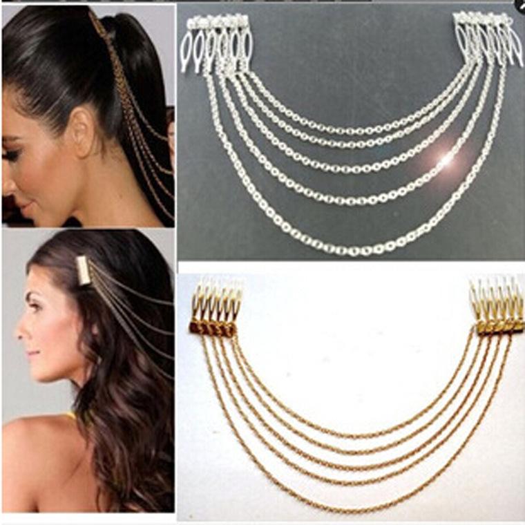 Buy Fashion Metal Hair Band Women's Tassel Chain Hair Comb at ...