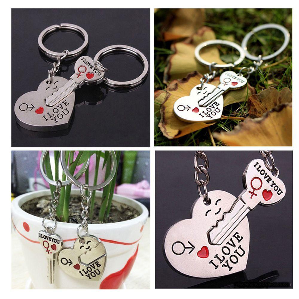 Buy 2pcs/set Chain Key Ring I LOVE YOU Couples Keyring Metal Heart ...