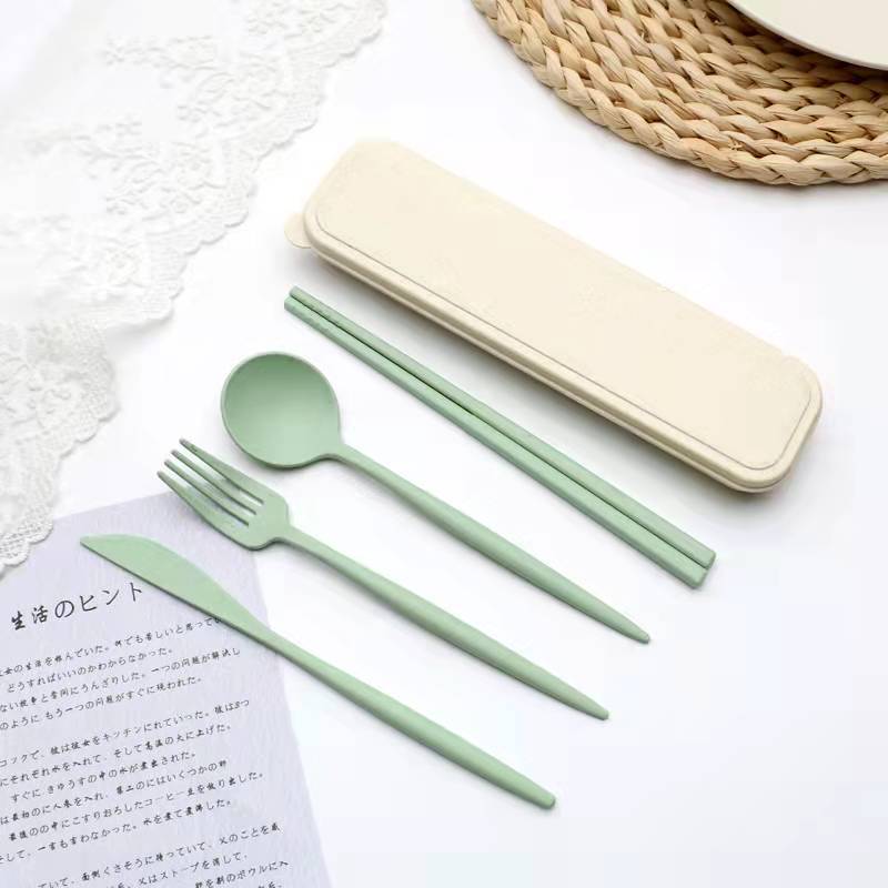 Cheap 4PCS/Set Cutlery Wheat Straw Spoon Fork Chopsticks with Box ...