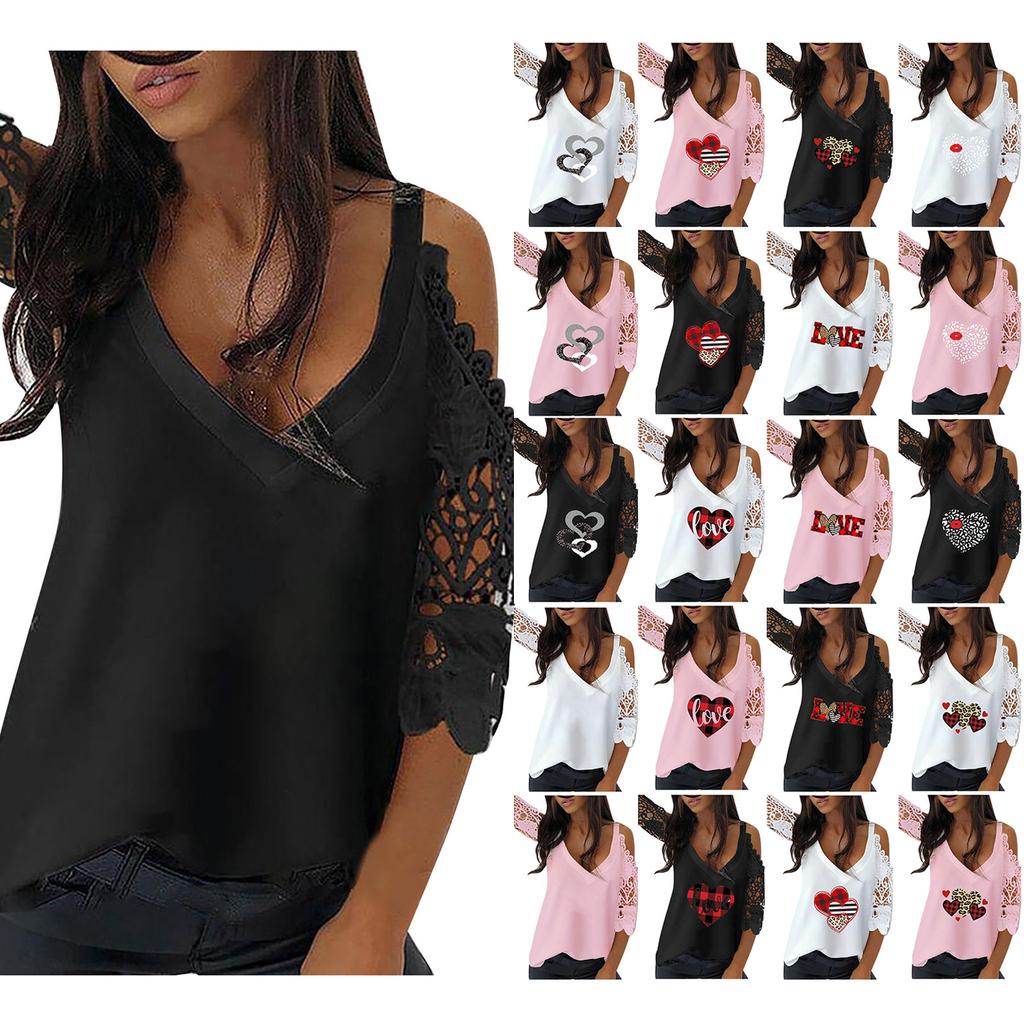 Buy Women Fashion V- Neck Printed Long Sleeve Loose Top Blouse at ...