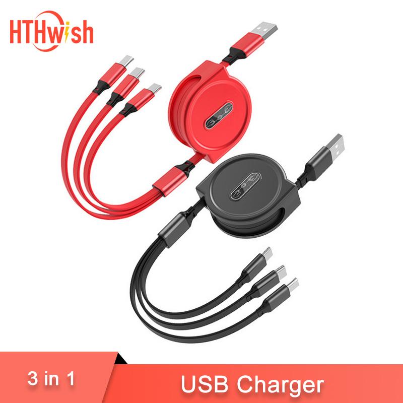 Buy 3 IN 1 Fast Charging Cable Retractable Type C Charger Wire Portable ...