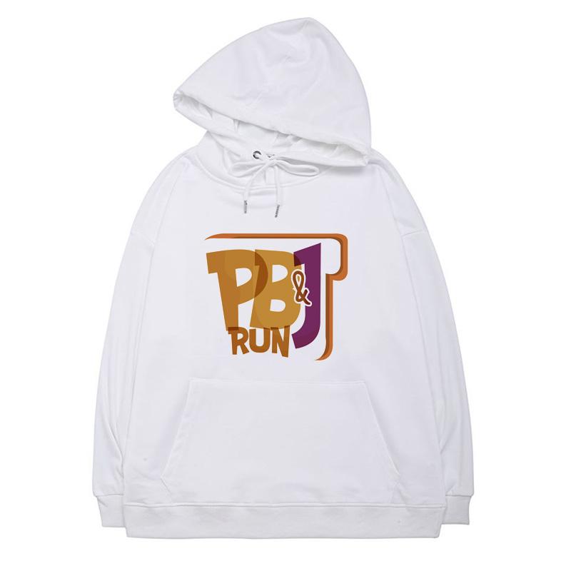 Buy Hoodies For Unisex White Hooded Sweater Pb And J Run Printed Cotton ...