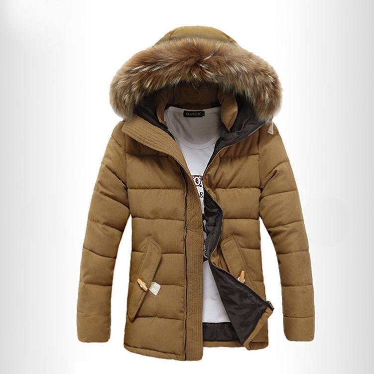 Buy Winter Fur Collar Cotton Men's Long Student Down Jacket Plus Velvet ...
