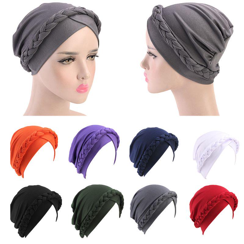 Buy Womens Ethnic Muslim Hijab Indian Turban Hat Solid Color Vintage ...