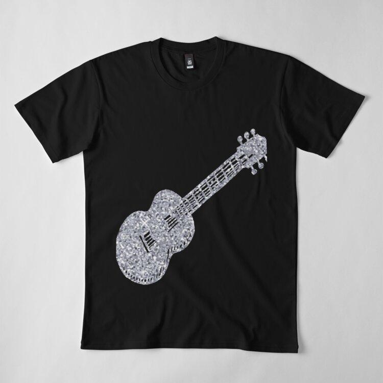 Buy Men Premium Cotton Harajuku T-Shirt Silver Glitter Guitar Print ...