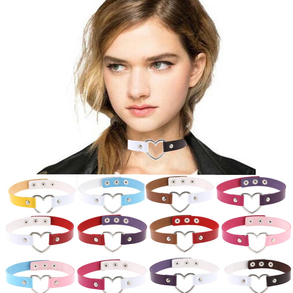 Punk Leather Neck Chain Collar Heart Love Jewelry Female Neck Clavicle ...