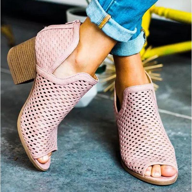 Buy Plus Size Women Fashion Casual Shoes Thick High Heel Hollow Peep ...