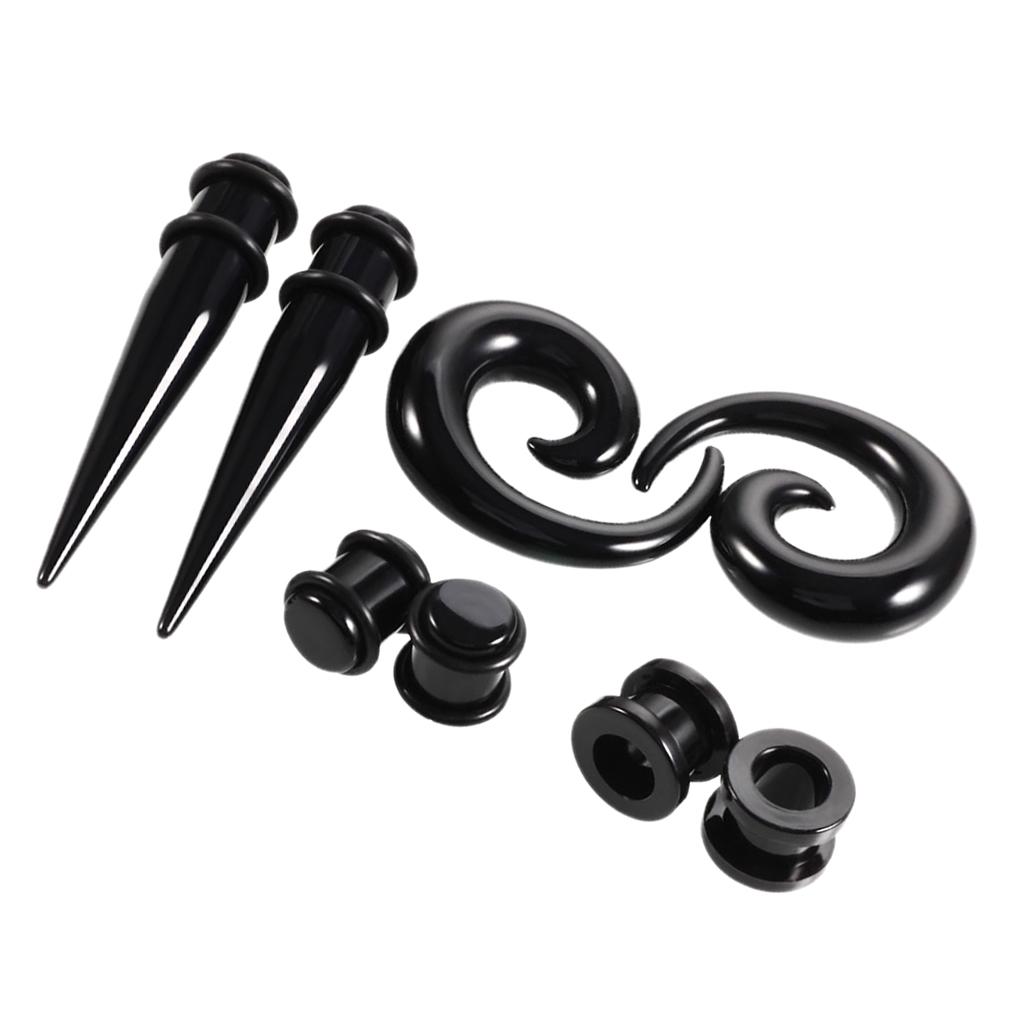 Buy 8Pcs Black Ear Stretching Kit Acrylic Tapers,Tunnels,Spiral Snail ...