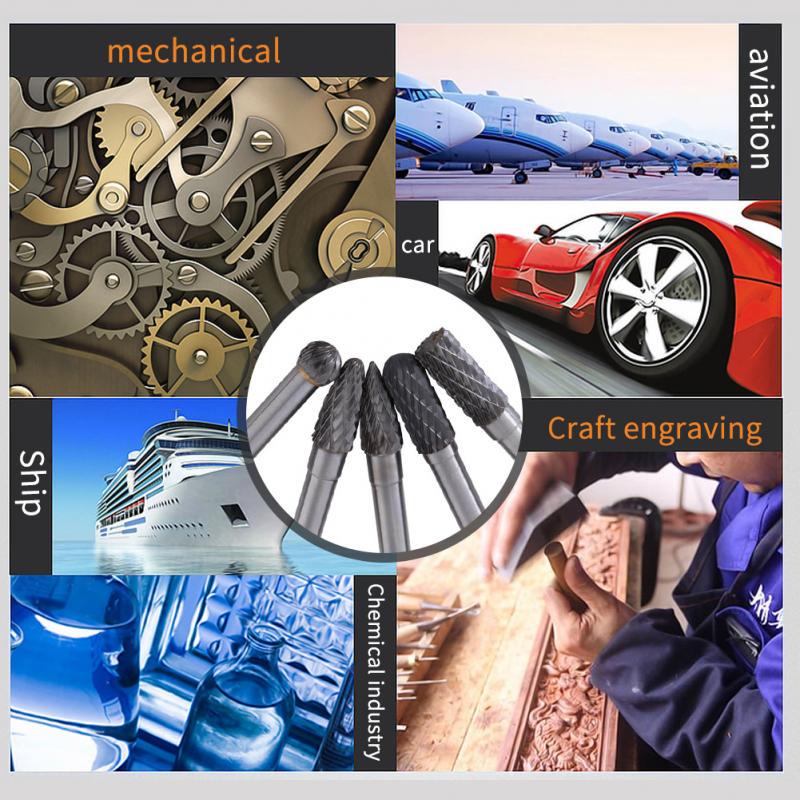 5 Pcs Tungsten Steel Grinding Burr 6mm Shank 8mm Head Rotary Cutter ...