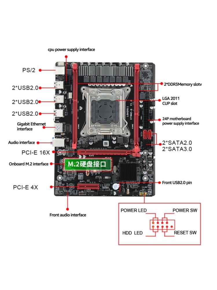 X79M2-Q Motherboard LGA 2011 8 x USB2.0 PCI-E 16X NVME M.2 Interface DDR3 x 2 Slots Support Reg ...