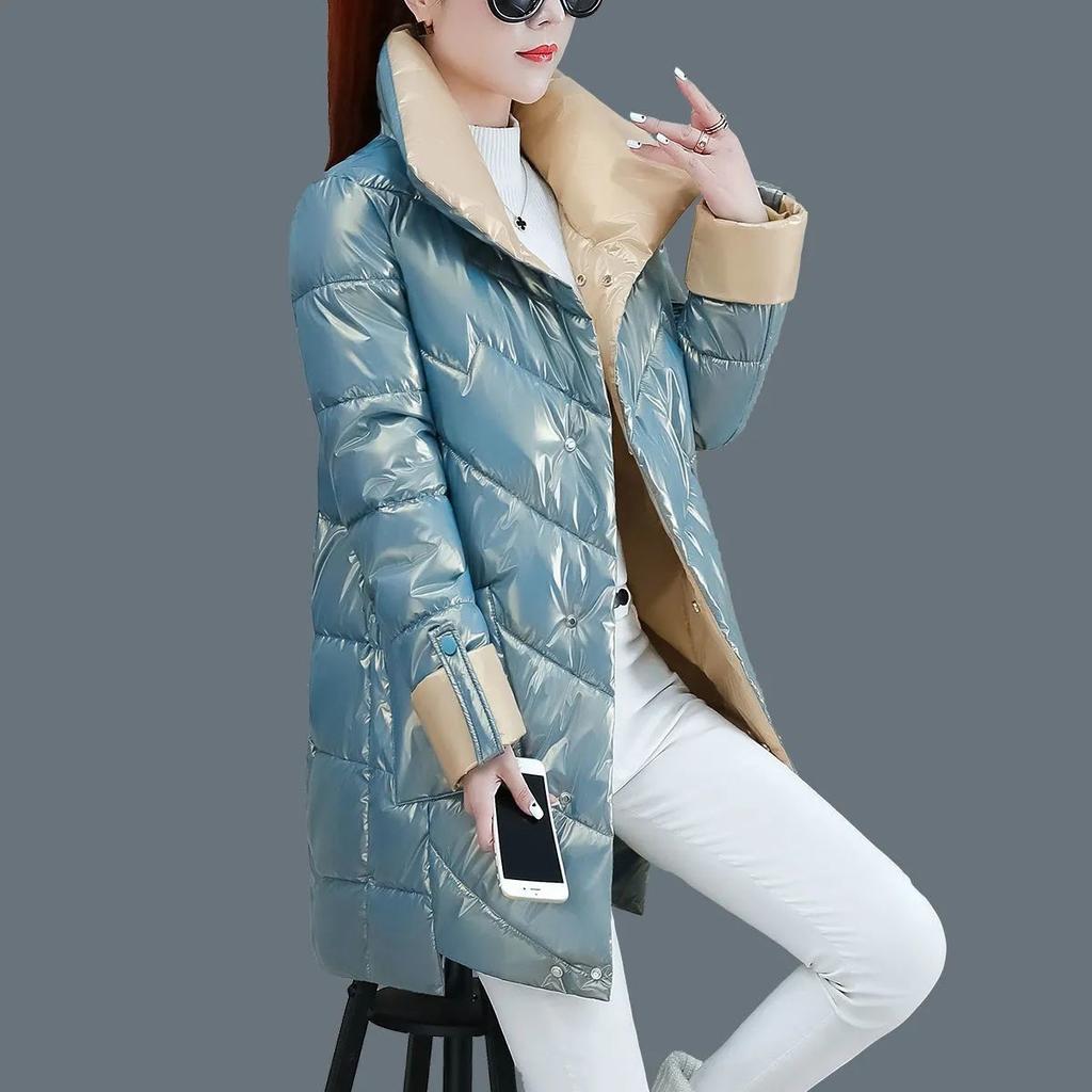 Buy Winter Fashion Women Pink Blue Bright Face Down Parka Thick Jackets ...