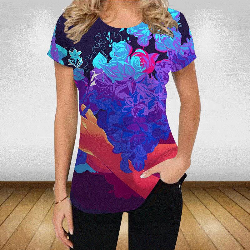 Buy Fashion Enlargement Small Top Summer 0 Neck Loose T-shirt Slim ...