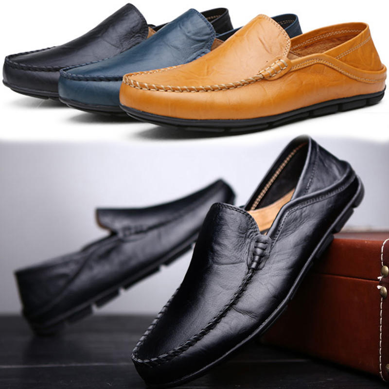 Buy Leather Casual Shoes Men Breathable Peas Shoes A Pedal Lazy Shoes ...