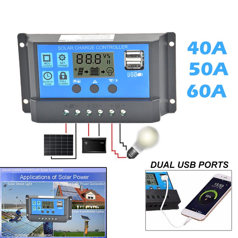 Buy Solar Panel Regulator Charge Controller USB 40A/50A/60A 12V-24V ...
