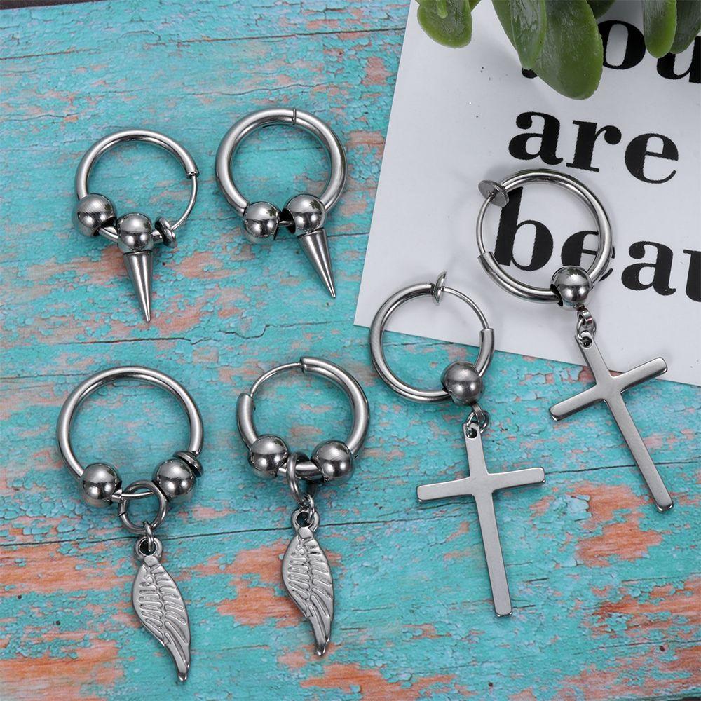 Buy Stainless Steel Non Pierced Piercing Earrings Dangle Drop Clip Hoop ...