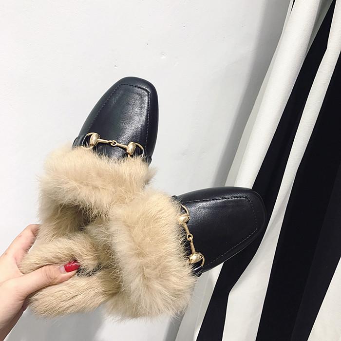 Cheap Ladies Autumn and Winter Fox Fur Lining Slippers Home Wear ...