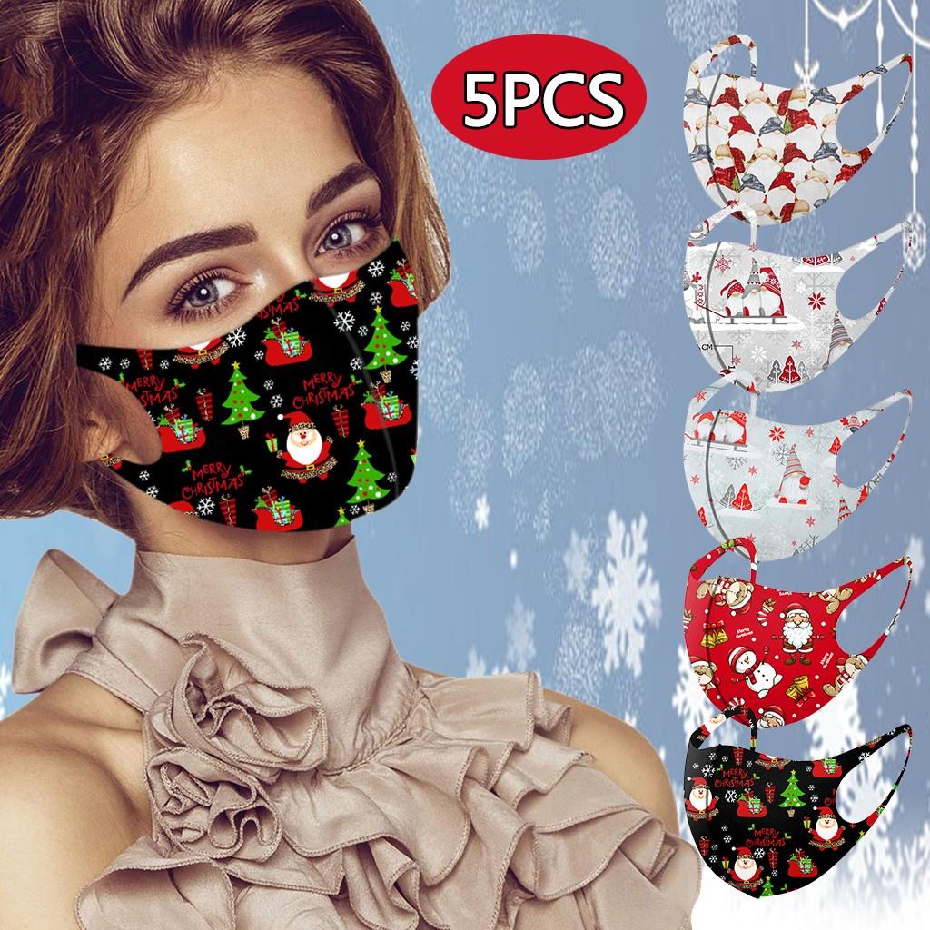 Buy SOC 5PCS Adult CSOCistmas Print Washable Reusable Mouth Face ...