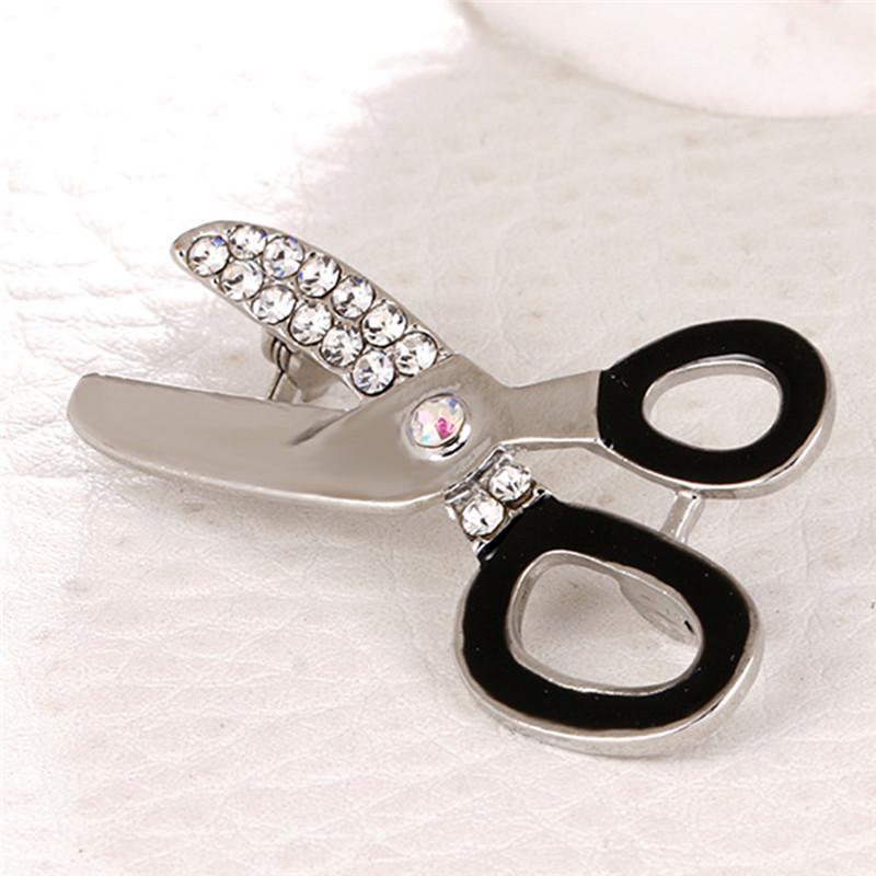Buy Scissors Crystal Rhinestone Brooch Pin Suit Jacket Brooch Unisex ...