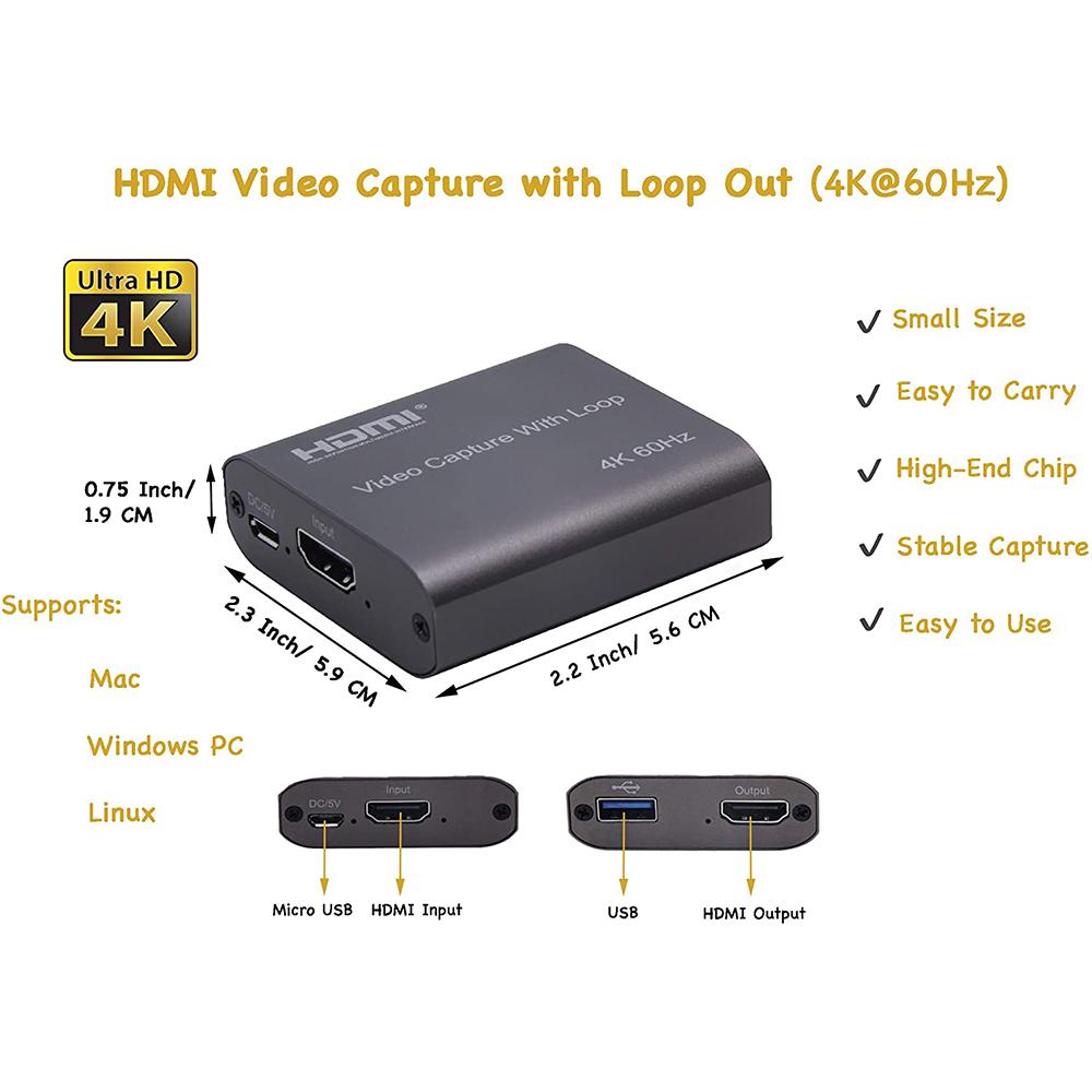Recording 4K 60Hz with Loop Video Grabber HDMI Video Capture Card Game ...