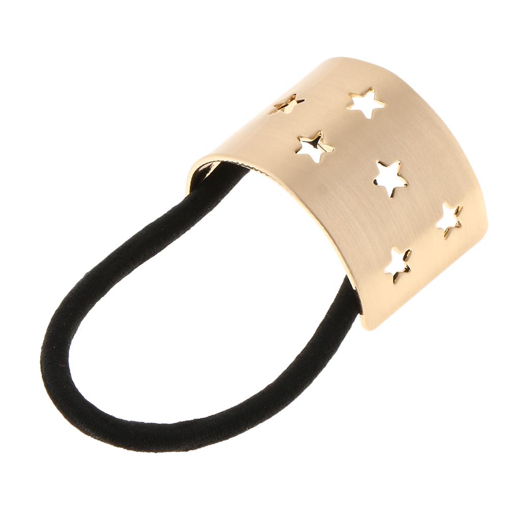 Hair Ponytail Holder Ring Hollowed Metal Cuff Wrap Elastic Band Pony ...