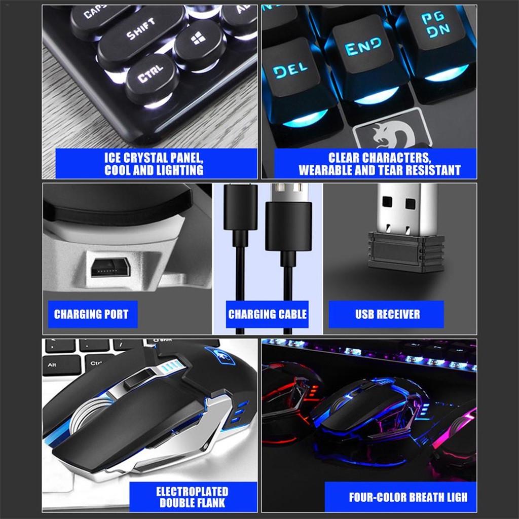 Buy Rechargeable Wireless Mechanical Keyboard and Mouse Game Set Combo ...