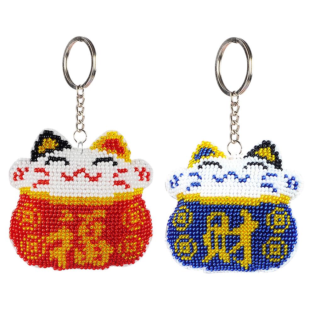 Buy DIY Cross Stitch Key Chain Fortune Cat Embroidery Bead Bag Pendant ...