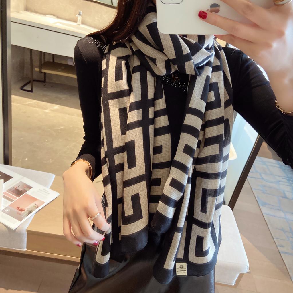 Buy Luxury Ladies Scarf Classic Letter Print Cotton Linen Scarf Shawl ...