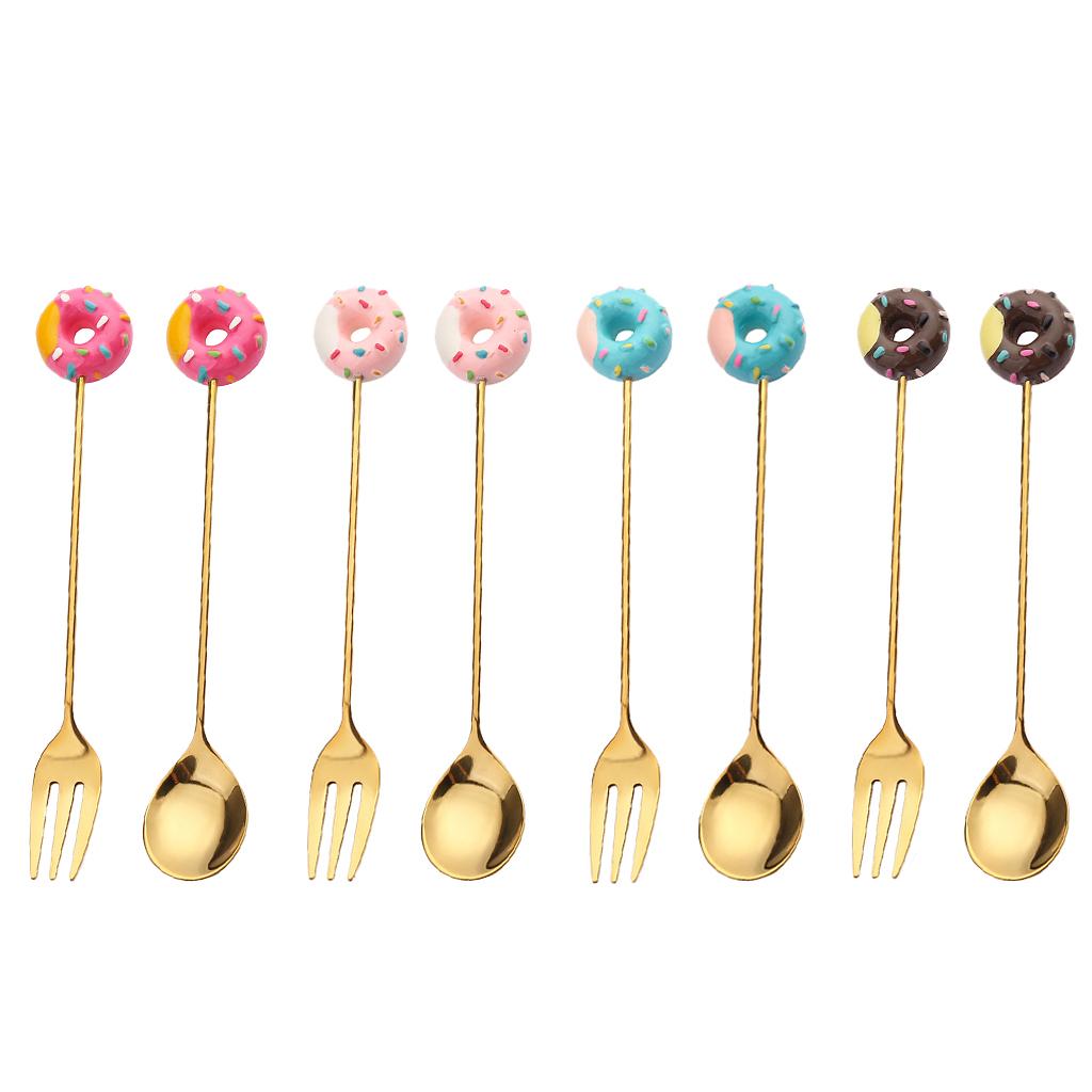 4pcs Stainless Steel Donuts Candy Spoon Fork Kitchen Tableware Dessert ...