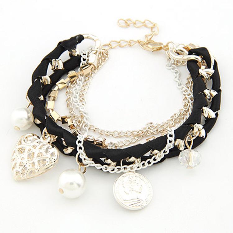 Buy Pearl Round Woven Rope Chain Multilayer Flash Drill Woven Bracelet ...