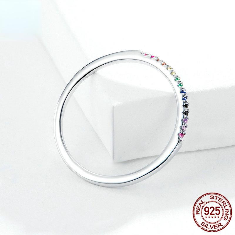 Buy 925 Sterling Silver Rainbow Color CZ Stackable Wedding Rings ...