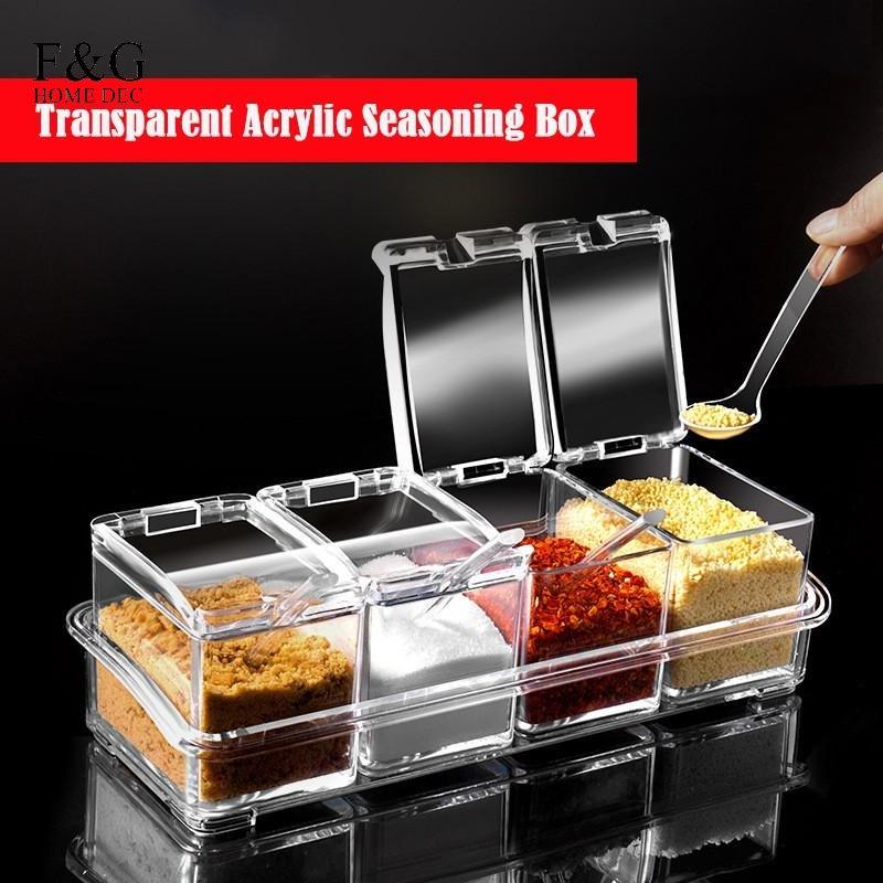 Kitchen Storage Box Transparent Acrylic Condiment Jar Set Household ...