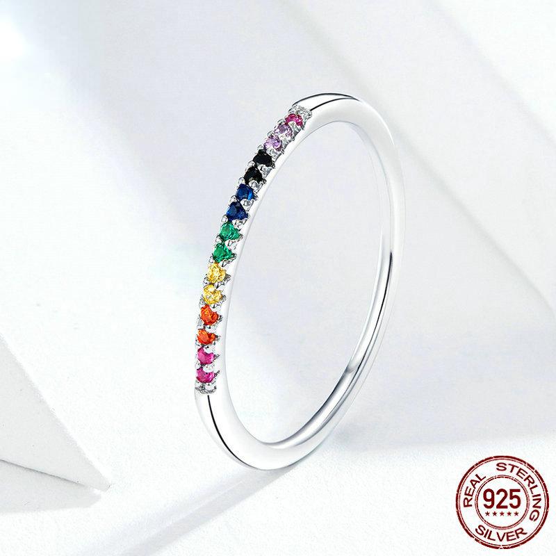Buy 925 Sterling Silver Rainbow Color CZ Stackable Wedding Rings ...