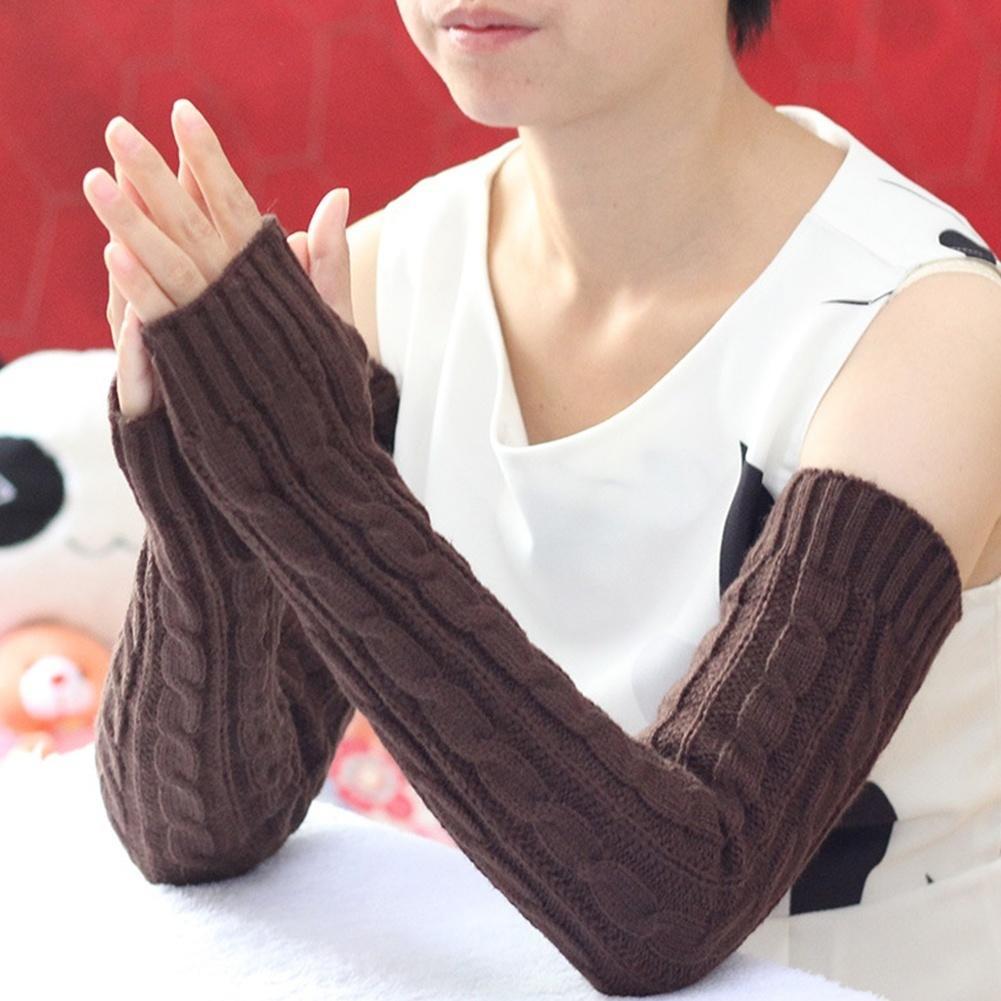 Buy Women Men Long Knitted Crochet Arm Winter Warmer Fingerless Gloves ...