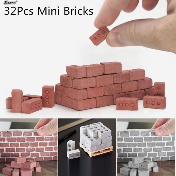 Buy NEW 32Pcs Mini Cement Cinder Build Your Own Tiny Wall Red Bricks at ...