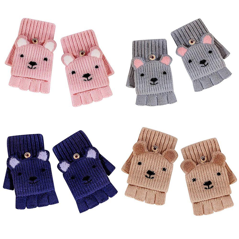 Cheap Cute Wool Knitted Mittens Thermal Kids Gloves Convertible Winter ...