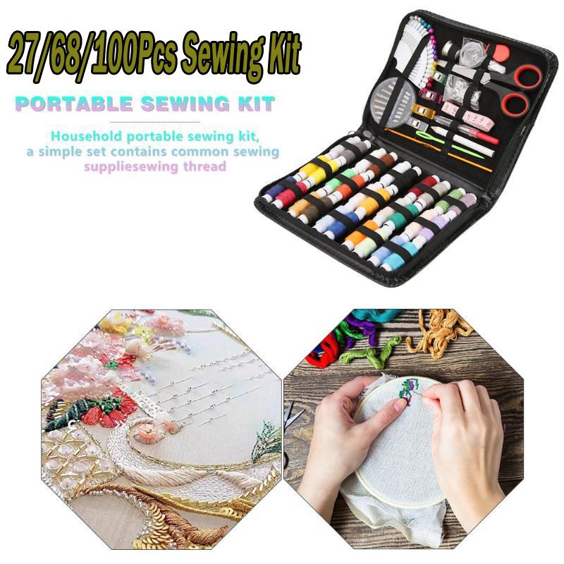27/68/100Pcs Multi-function Sewing Kit 98pcs DIY Threads Sewing Box Kit ...