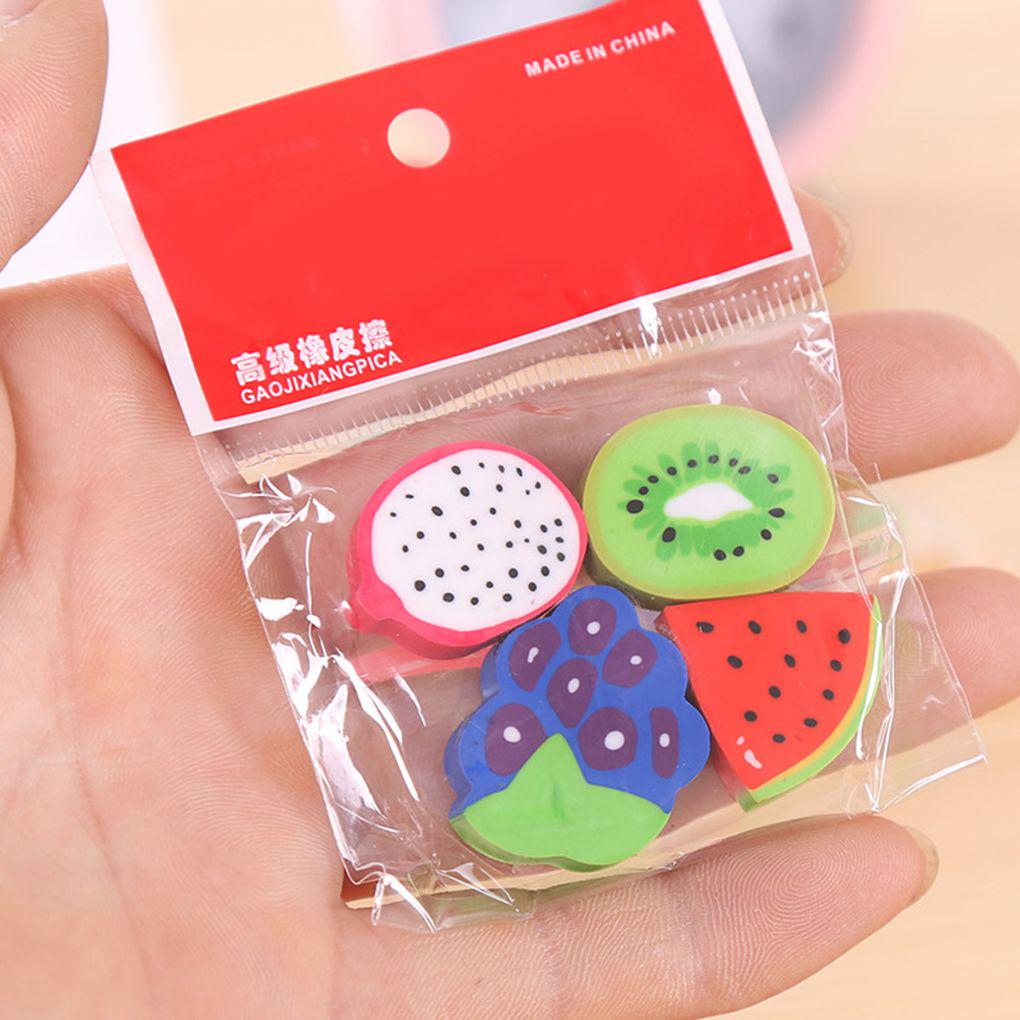 Buy 4PCS/Set Cute Fruit Design Eraser Watermelon Orange Erasers Student ...
