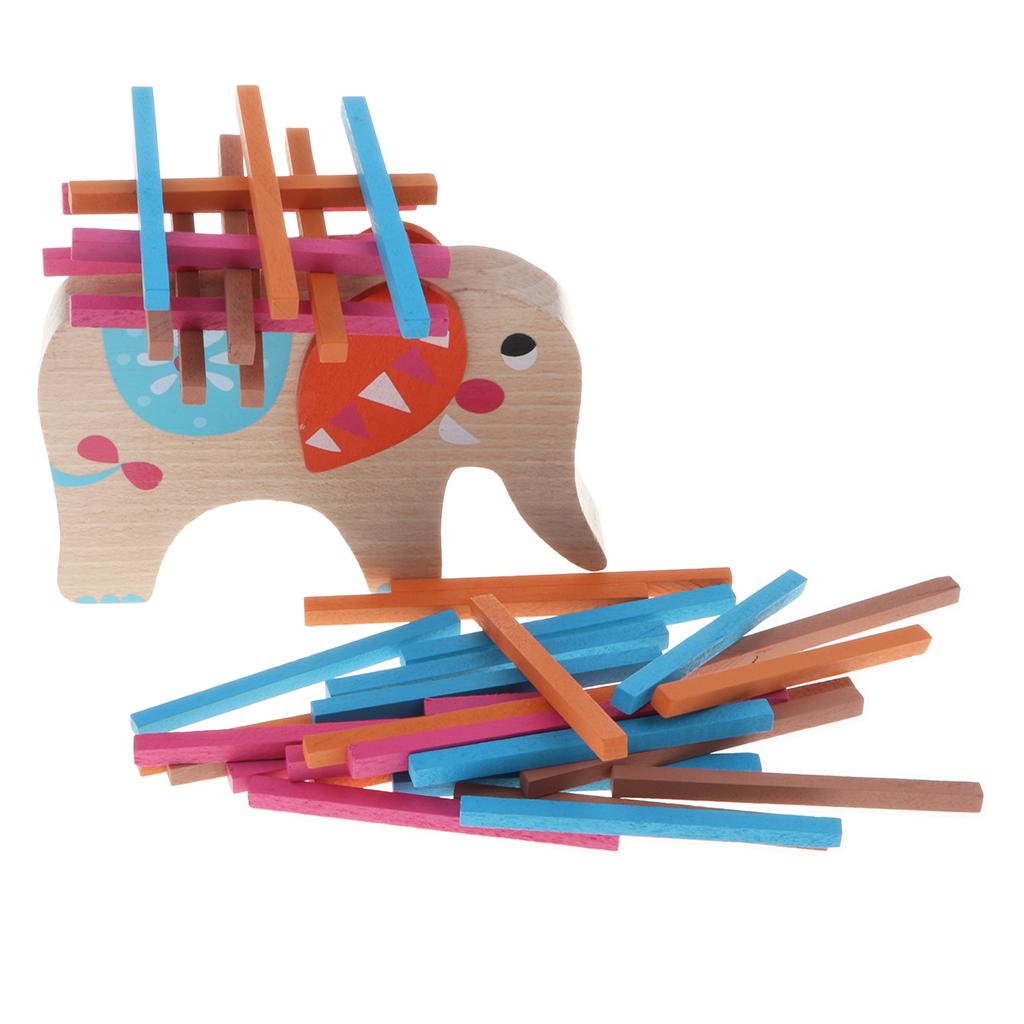 Wooden Elephant Balance Game Stacking Blocks Kids Early Educational Toy ...
