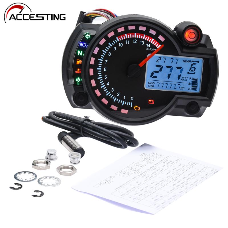 7 Colors LCD Digital Universal Speedometer Motorcycle Odometer Meter 0 ...