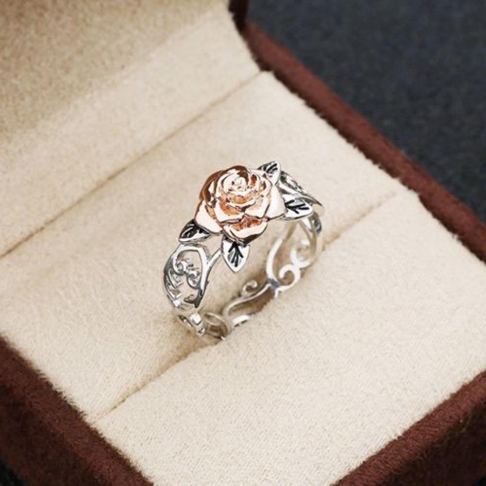 Fashion Retro Women Rose Flower Openwork Carved top Finger Ring Party ...