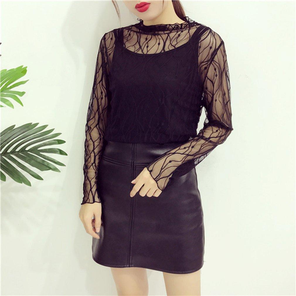 Buy Women Hollow Mesh Net T-Shirt Long Sleeve Tee Tops Transparent Slim ...