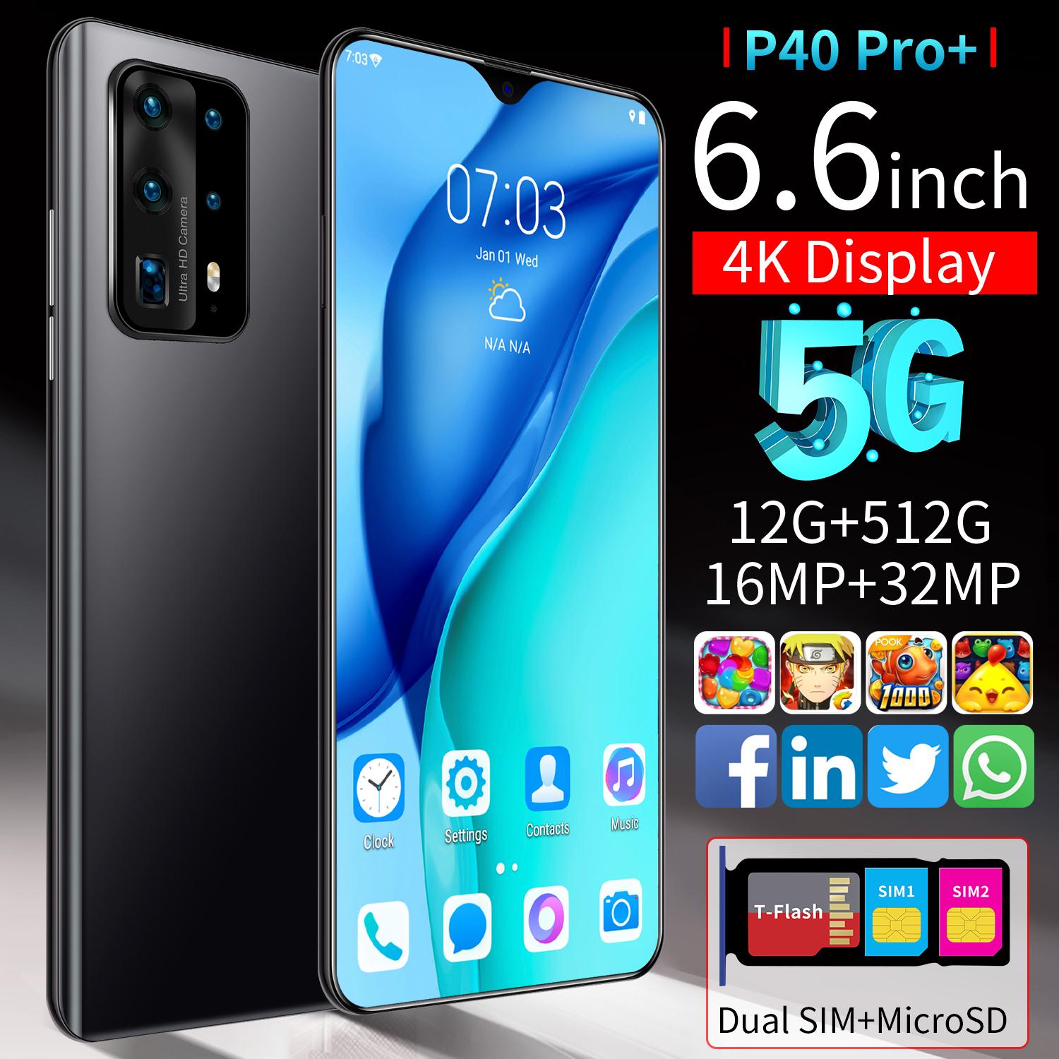 P40 Pro 5G Smartphone 12GB+512GB 6.6 Inch Full Display Android 10.0 ...