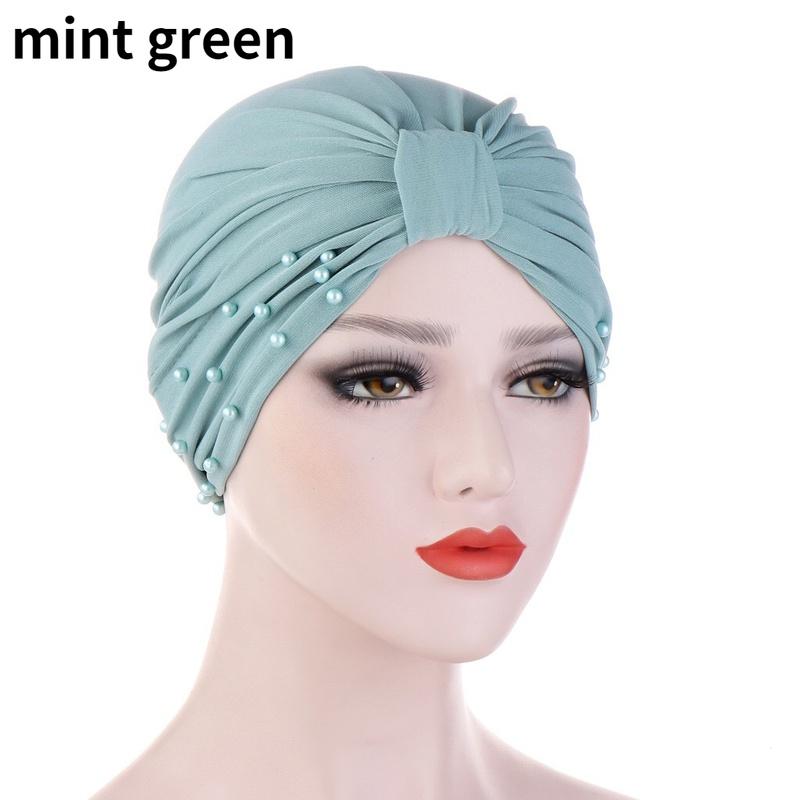 Buy New Women and Man Bead Cap Headgear Muslim Hijab Solid Color Turban ...