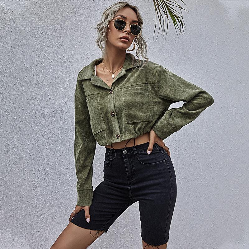 Bayan Yaka Tek Sıra Düğmeli Bel Kapanış Sonbahar ve Kış Kısa Ceket Bayan Uzun Kollu uygun ...