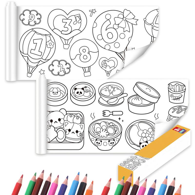 2 Pieces Children Drawing Rolls With Colored Pencils Diy Painting Color ...