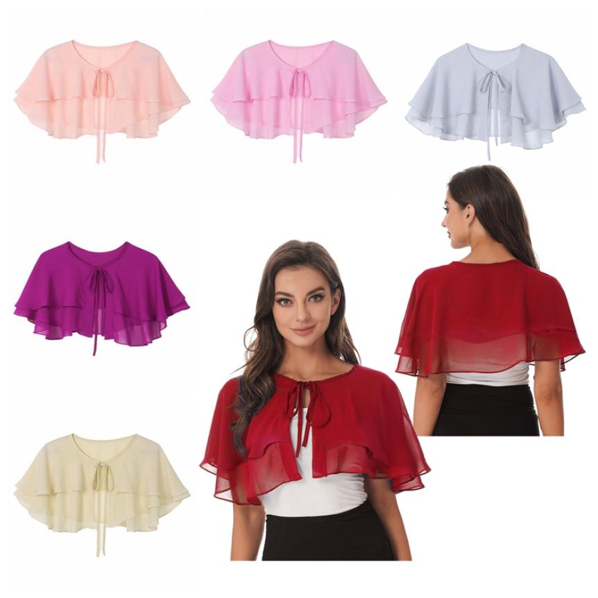 Buy Lace-up Chiffon Capelet Double-Layered Wraps Cape Wedding Evening ...