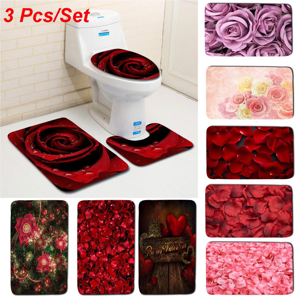 Buy 3 Pcs/Set Wedding/Valentines Day Bathroom Decor Romantic Anti-Slip ...