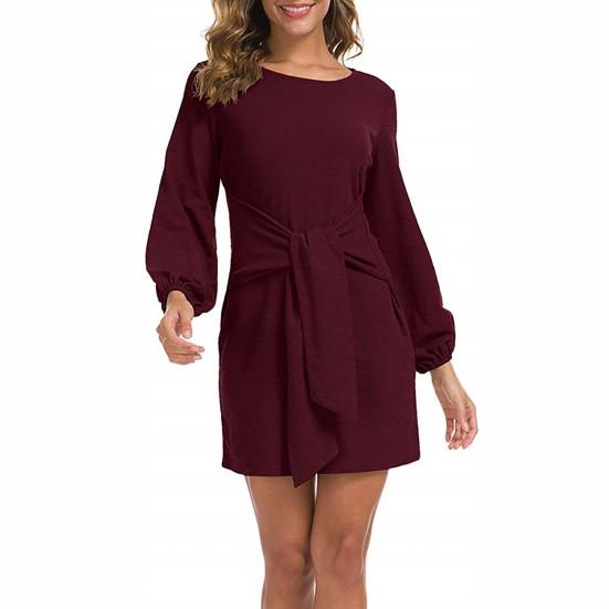 Cheap Elegant Mini Dress Round Neck Solid Color Spring Autumn Women ...