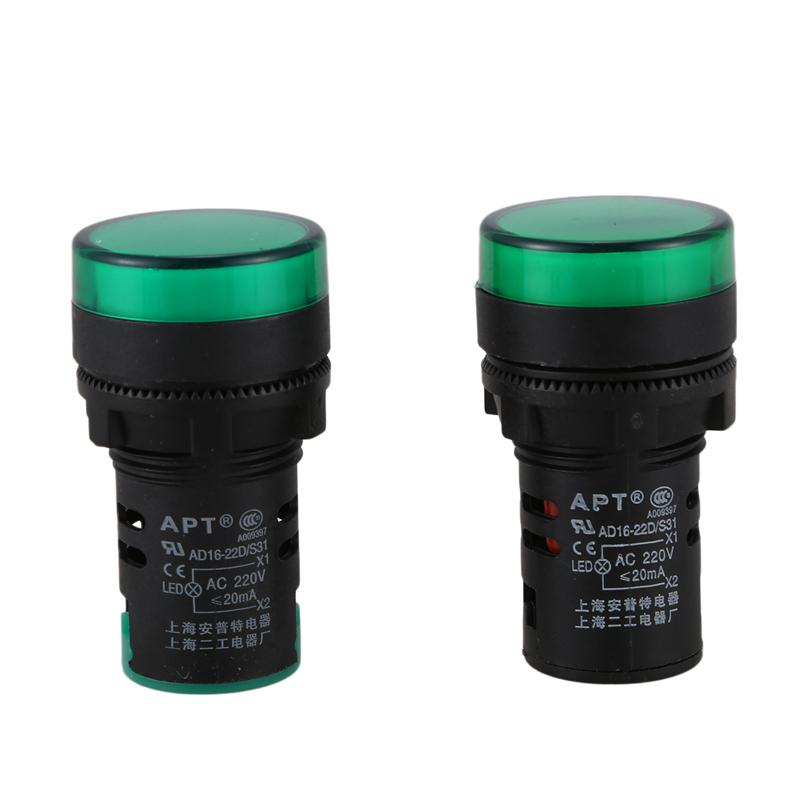 Buy 2 Pcs AC220V Green LED Power Indicator Pilot Signal Light Lamp 22mm ...