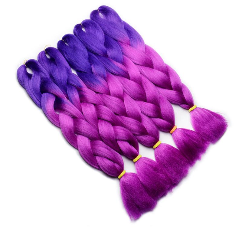 Buy 24inch Synthetic Braids, two-color tri-color gradient pigtail wig ...